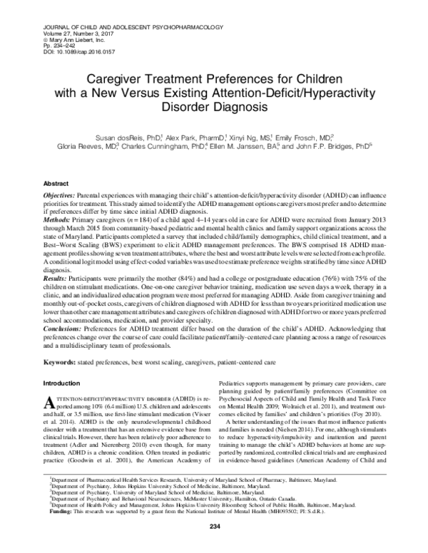 (PDF) Caregiver Treatment Preferences for Children with a New Versus Existing Attention-Deficit ...
