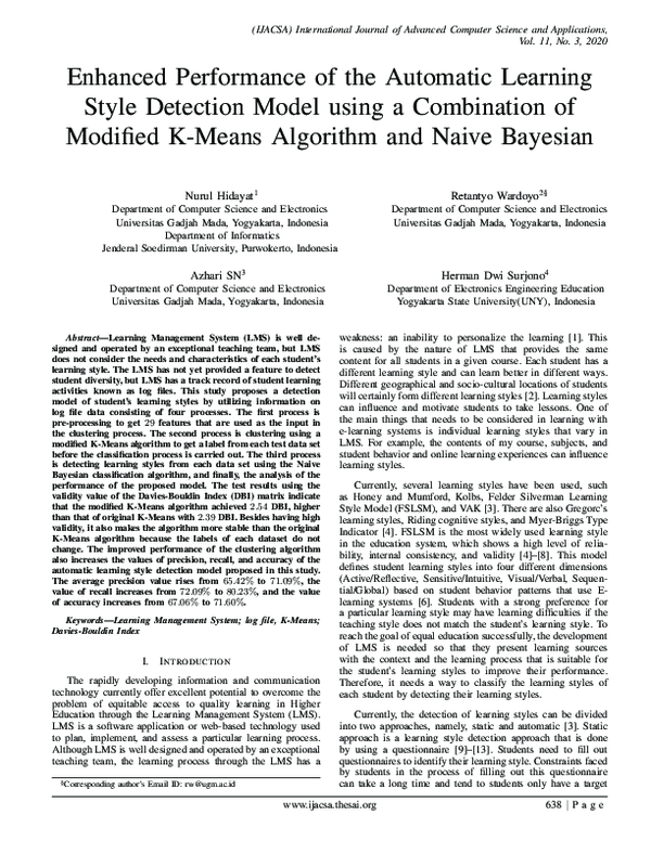 (PDF) Enhanced Performance of the Automatic Learning Style Detection Model using a Combination ...