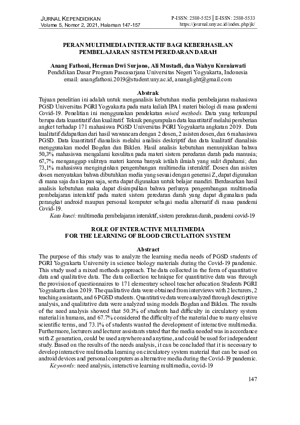 (PDF) Peran Multimedia Interaktif Bagi Keberhasilan Pembelajaran Sistem Peredaran Darah | Prof ...