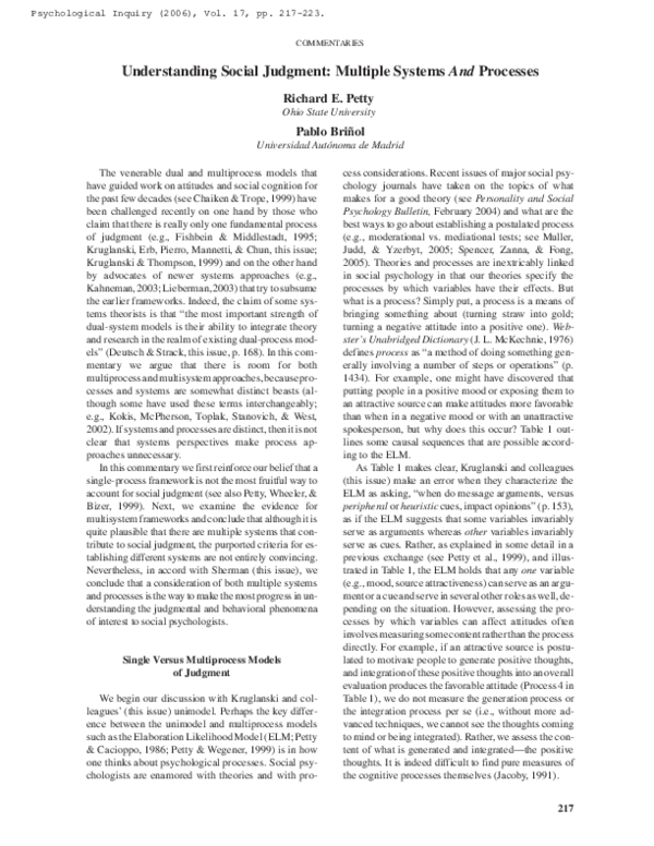 (PDF) Understanding Social Judgment: Multiple Systems And Processes