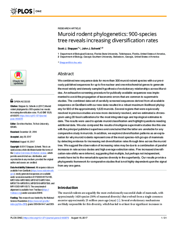 (PDF) Muroid rodent phylogenetics: 900-species tree reveals increasing ...