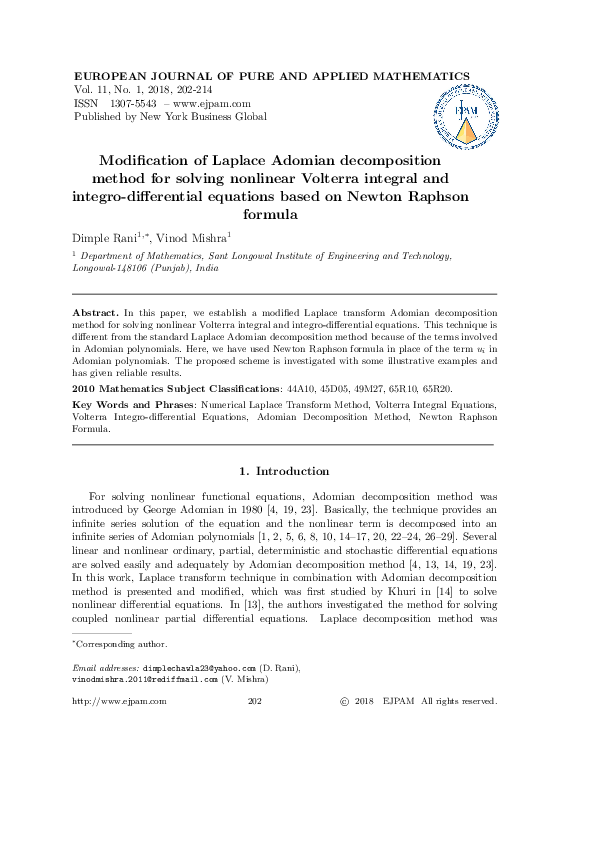(PDF) Modification of Laplace Adomian decomposition method for solving ...
