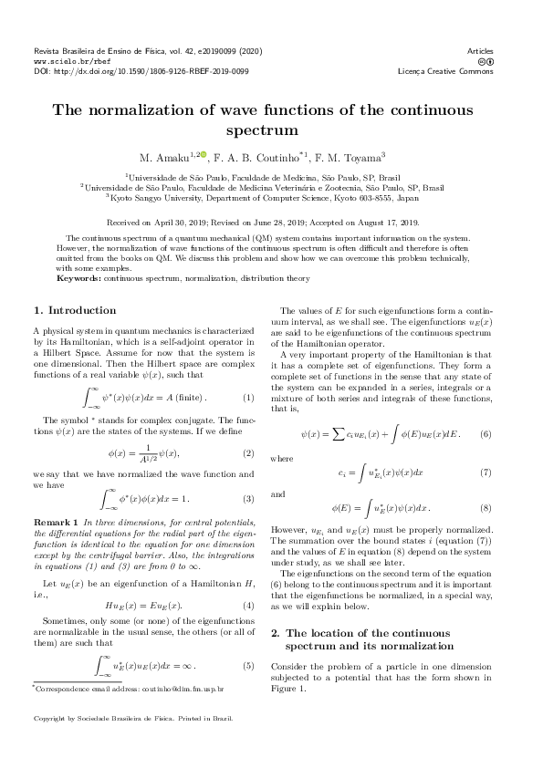 (PDF) The normalization of wave functions of the continuous spectrum