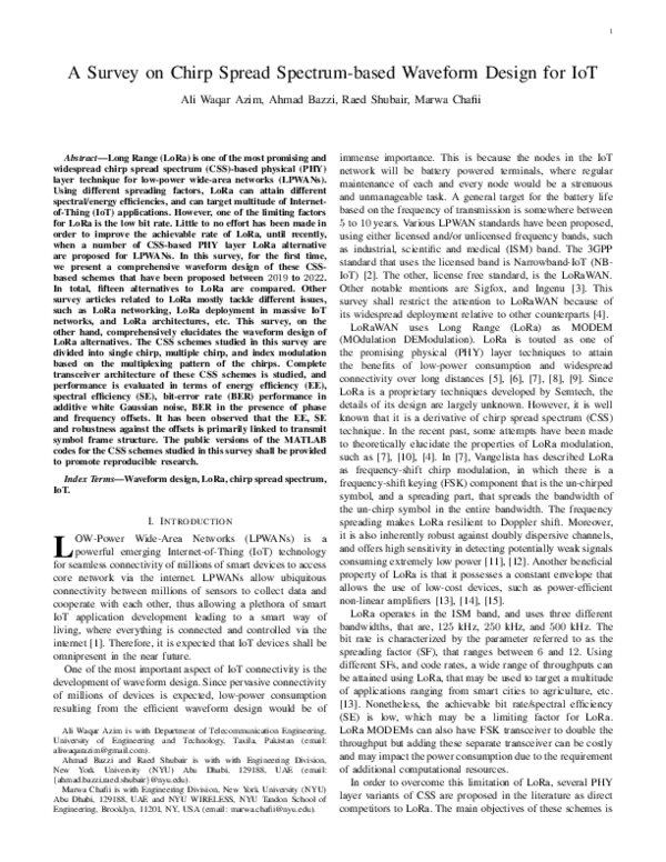 (PDF) A Survey on Chirp Spread Spectrum-based Waveform Design for IoT