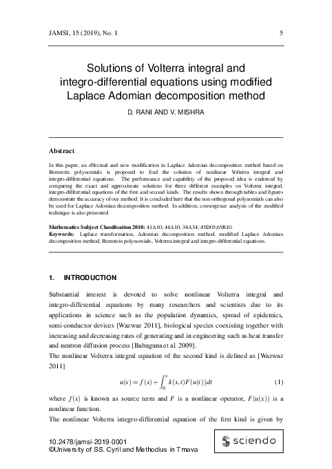 Pdf Solutions Of Volterra Integral And Integro Differential Equations Using Modified Laplace