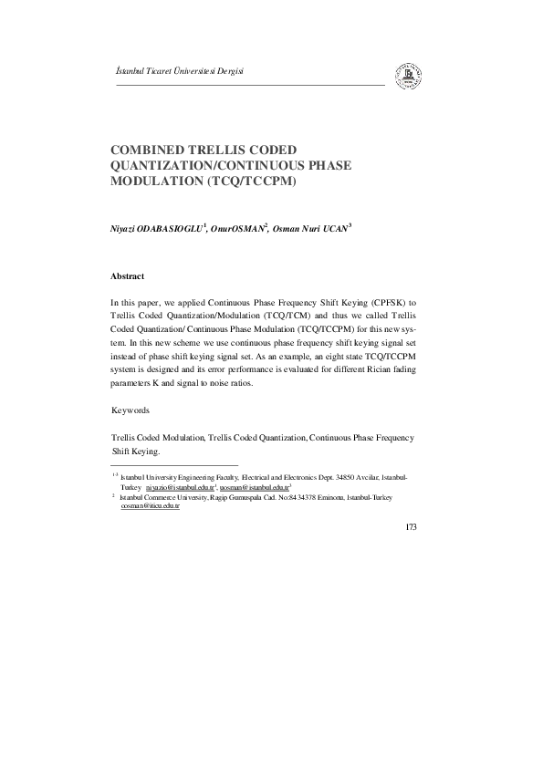 (PDF) Combined Trellis Coded Quantization/Continuous Phase Modulation (TCQ/TCCPM) | Osman N ucan ...