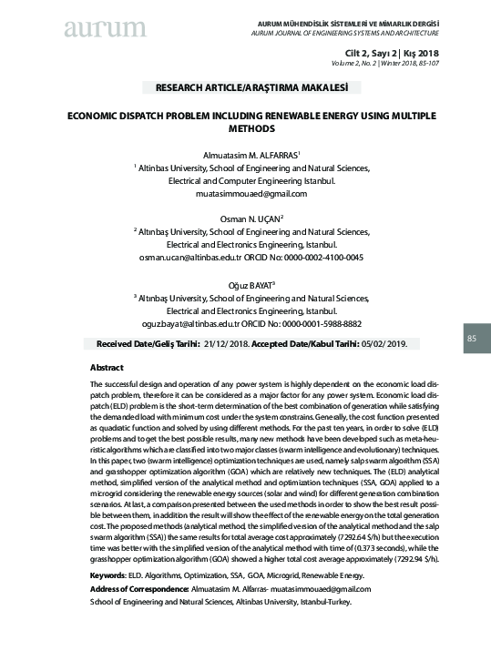 (PDF) Economic Dispatch Problem Including Renewable Energy Using Multiple Methods