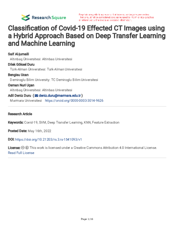(PDF) Classification of Covid-19 Effected CT Images using a Hybrid ...