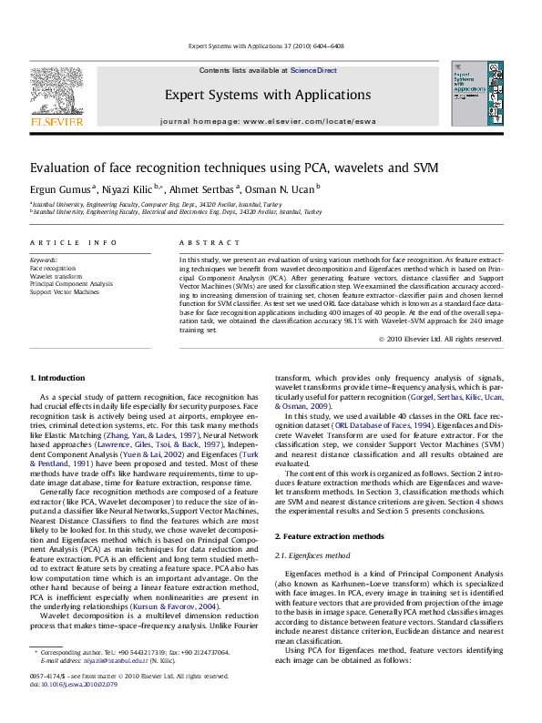 (PDF) Evaluation of face recognition techniques using PCA, wavelets and SVM