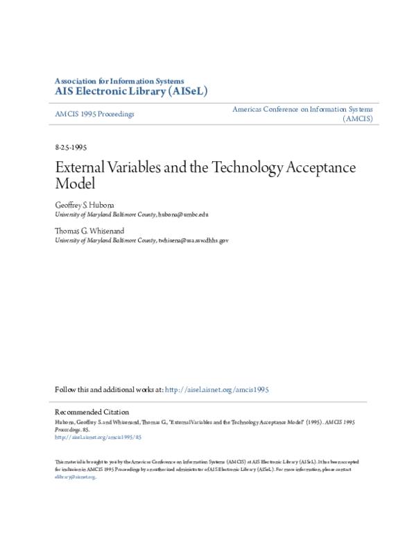 (PDF) External Variables and the Technology Acceptance Model
