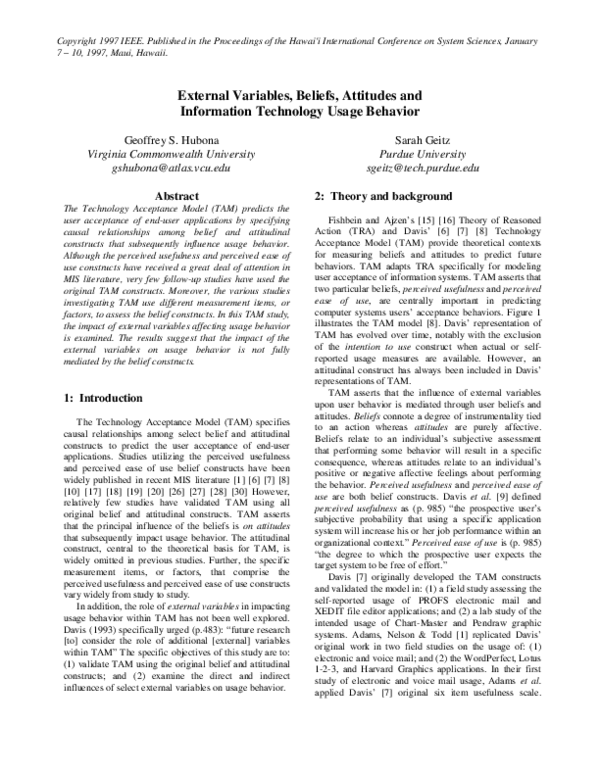 (PDF) External variables, beliefs, attitudes and information technology ...