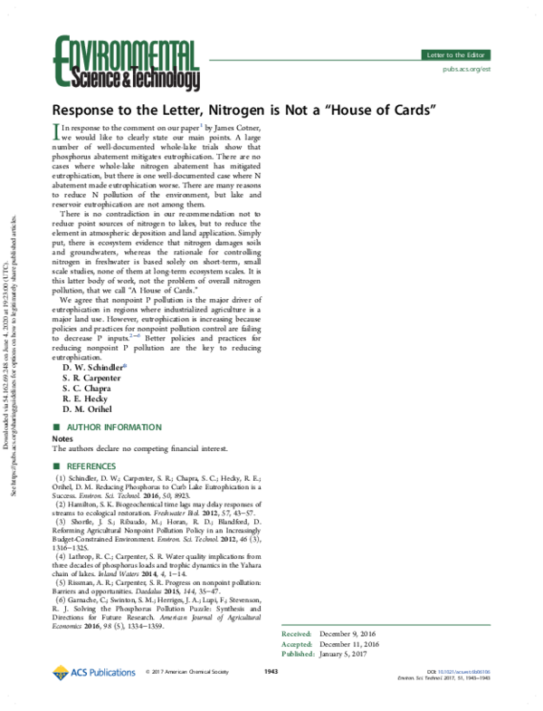(PDF) Response to the Letter, Nitrogen is Not a “House of Cards”