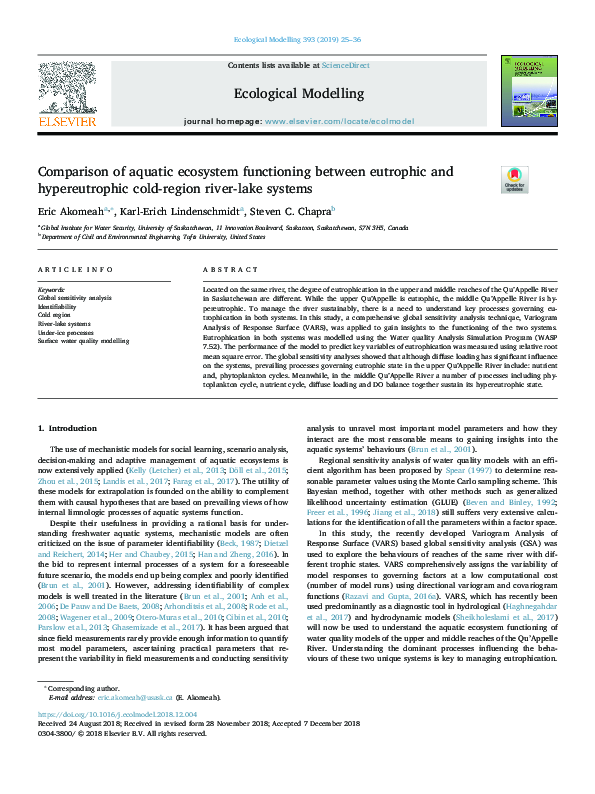 (PDF) Comparison of aquatic ecosystem functioning between eutrophic and ...