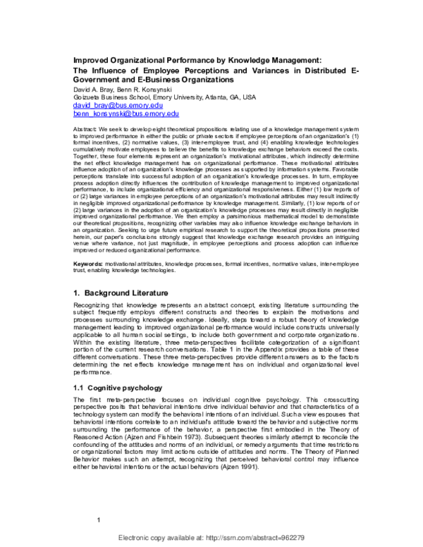 (PDF) Improved Organizational Performance by Knowledge Management: The Influence of Employee ...