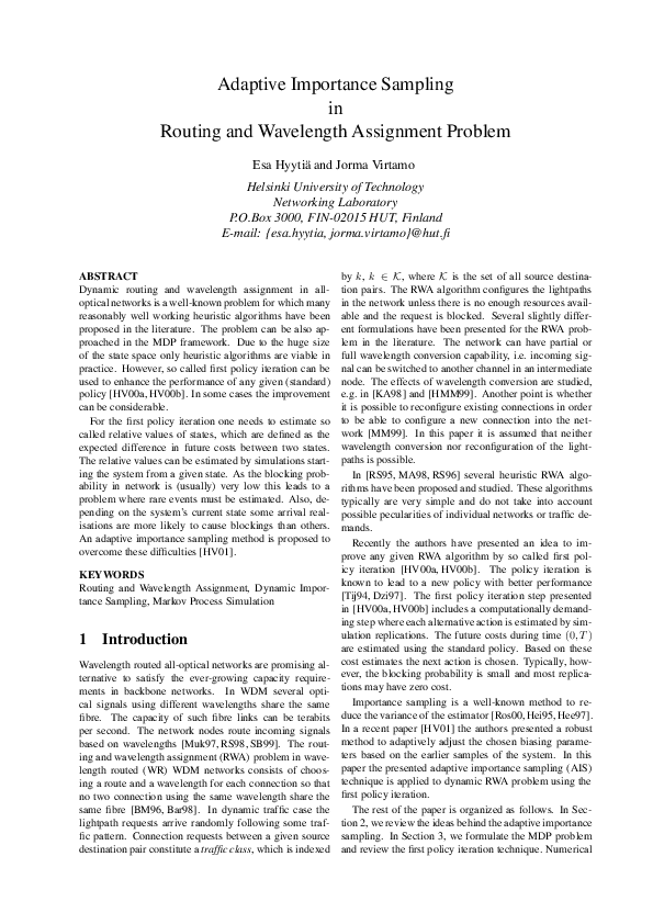 (PDF) Adaptive importance sampling in routing and wavelength assignment ...