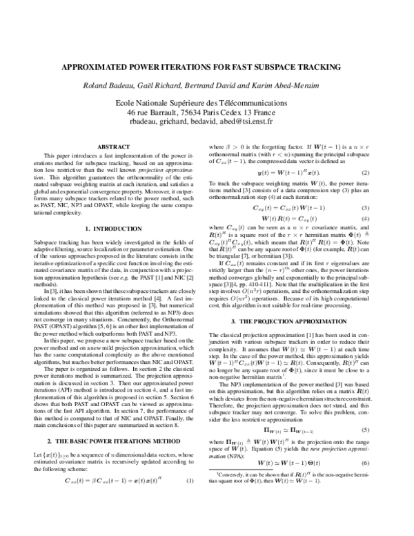 (PDF) Approximated power iterations for fast subspace tracking