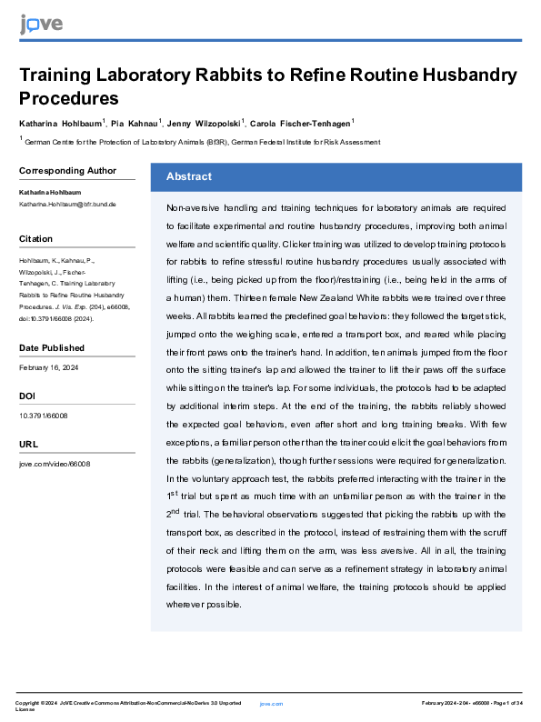 (PDF) Training Laboratory Rabbits to Refine Routine Husbandry Procedures