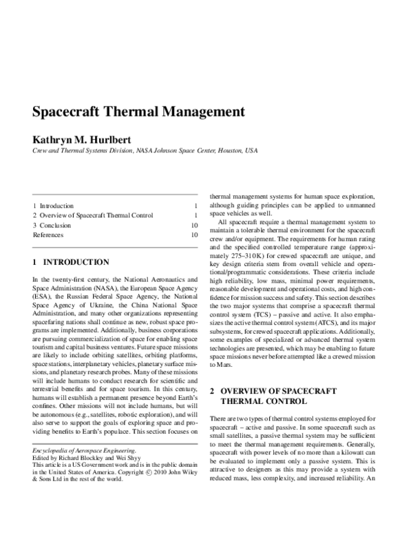 (PDF) Spacecraft Thermal Management