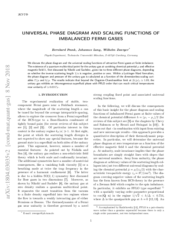 (PDF) Universal Phase Diagram and Scaling Functions of Imbalanced Fermi ...