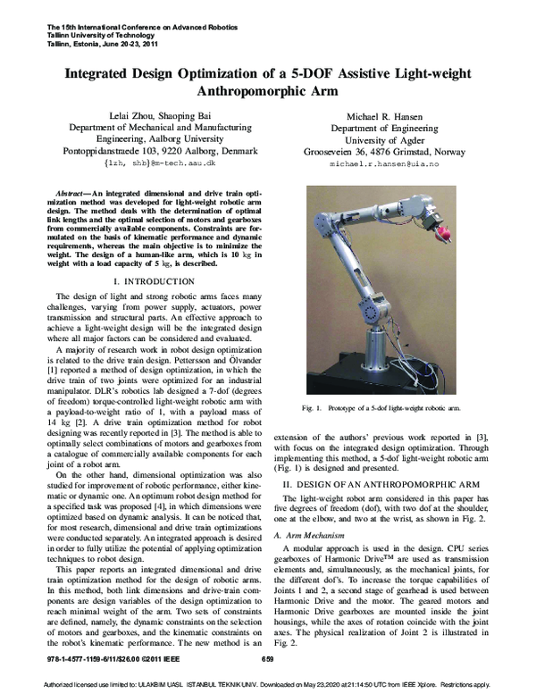 (PDF) Integrated design optimization of a 5-DOF assistive light-weight ...