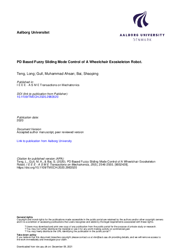 (PDF) PD-Based Fuzzy Sliding Mode Control of a Wheelchair Exoskeleton Robot