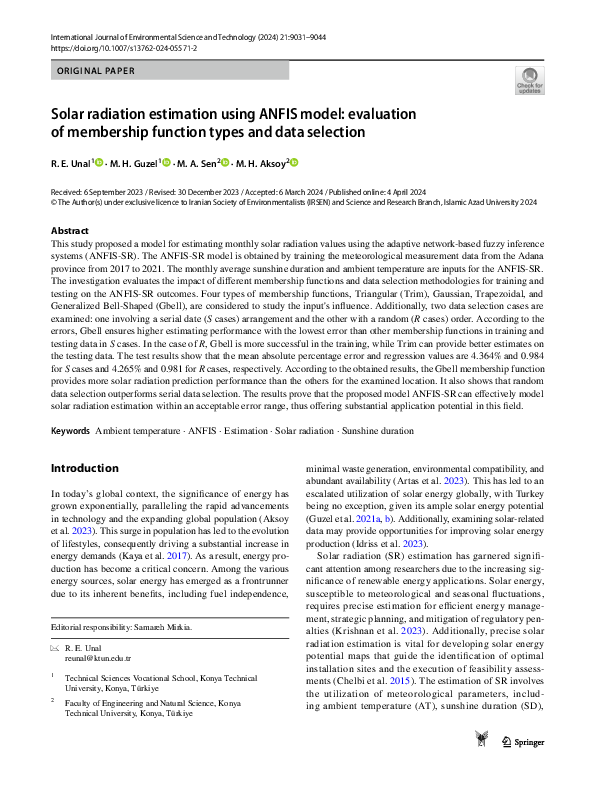 (PDF) Solar radiation estimation using ANFIS model: evaluation of membership function types and ...