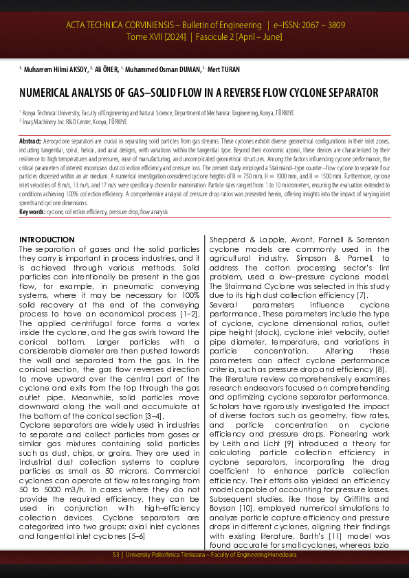 (PDF) NUMERICAL ANALYSIS OF GAS-SOLID FLOW IN A REVERSE FLOW CYCLONE SEPARATOR