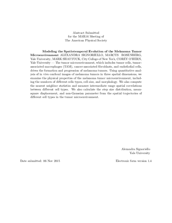 (PDF) Modeling the Spatiotemporal Evolution of the Melanoma Tumor ...