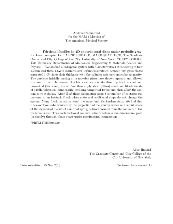 (PDF) Frictional families in 2D experimental disks under periodic ...