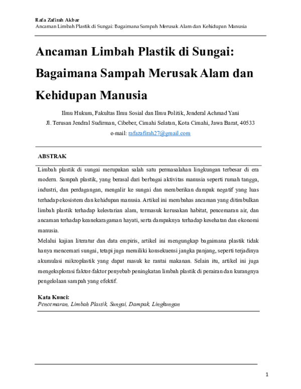 (PDF) Ancaman Limbah Plastik di Sungai: Bagaimana Sampah Merusak Alam ...