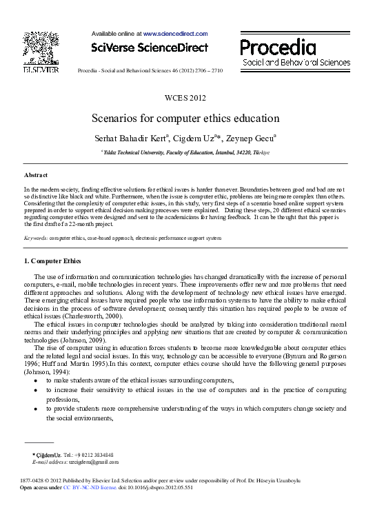 (PDF) Scenarios for Computer Ethics Education
