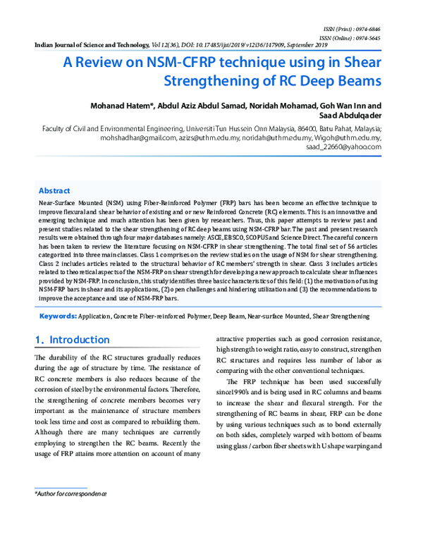 (PDF) A Review on NSM-CFRP technique using in Shear Strengthening of RC Deep Beams