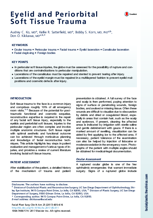 (PDF) Eyelid and Periorbital Soft Tissue Trauma