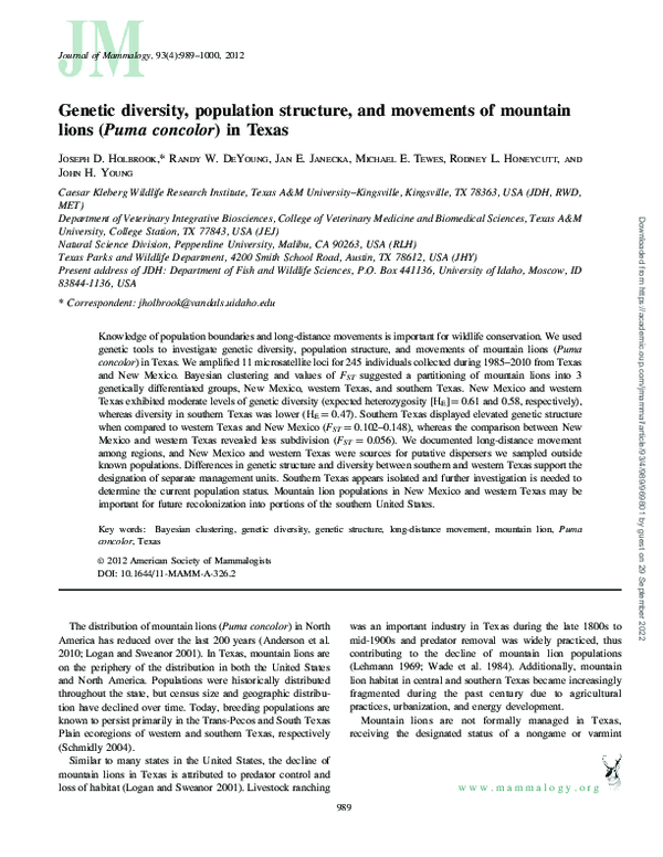 (PDF) Genetic diversity, population structure, and movements of ...
