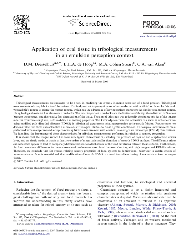 (PDF) Application of oral tissue in tribological measurements in an ...