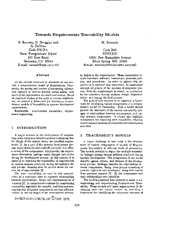 (PDF) Towards requirements traceability models