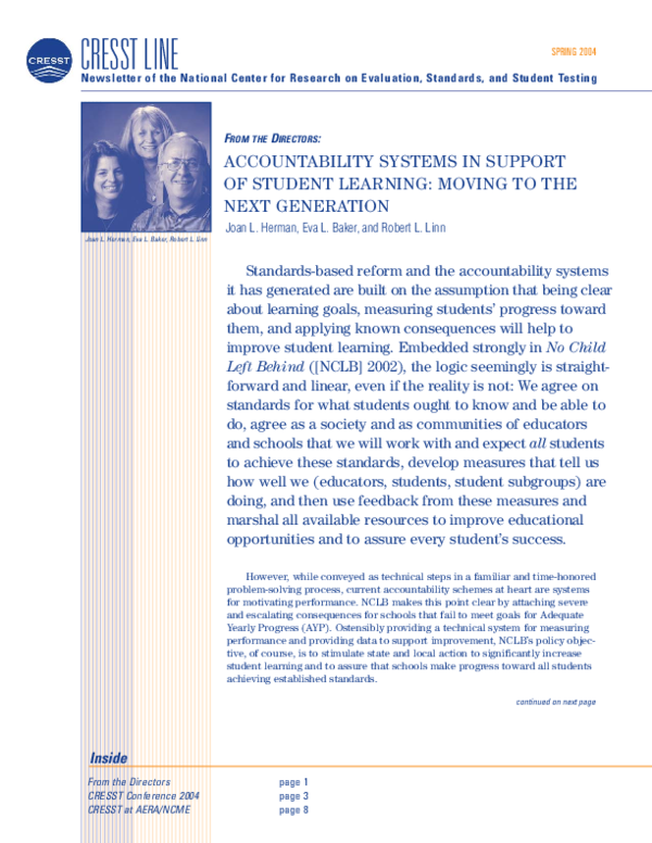 (PDF) Accountability Systems in Support of Student Learning: Moving to ...