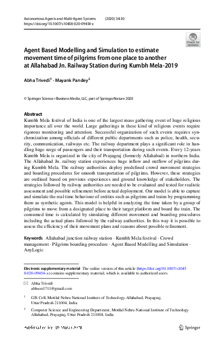 (PDF) Agent Based Modelling and Simulation to estimate movement time of pilgrims from one place ...