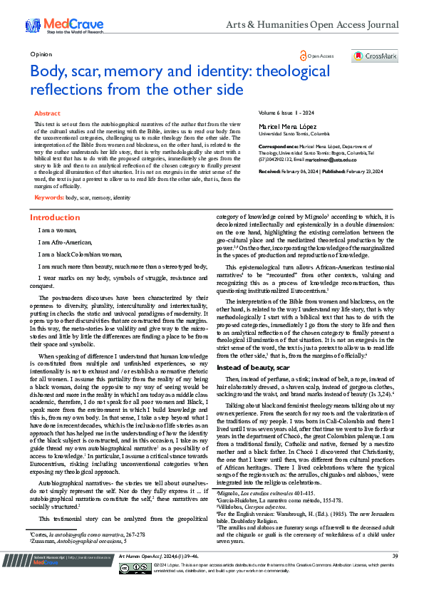 (PDF) Body, scar, memory and identity: theological reflections from the ...