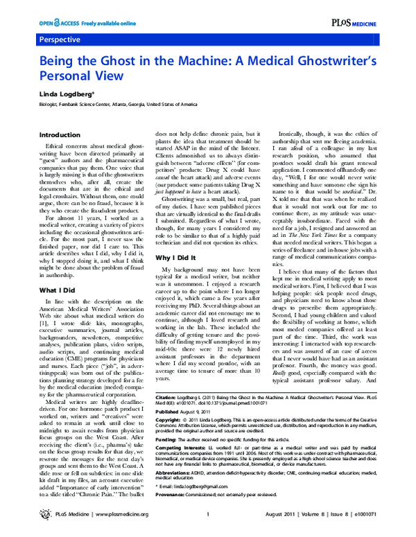 (PDF) Ethics and Challenges in Medical Ghostwriting