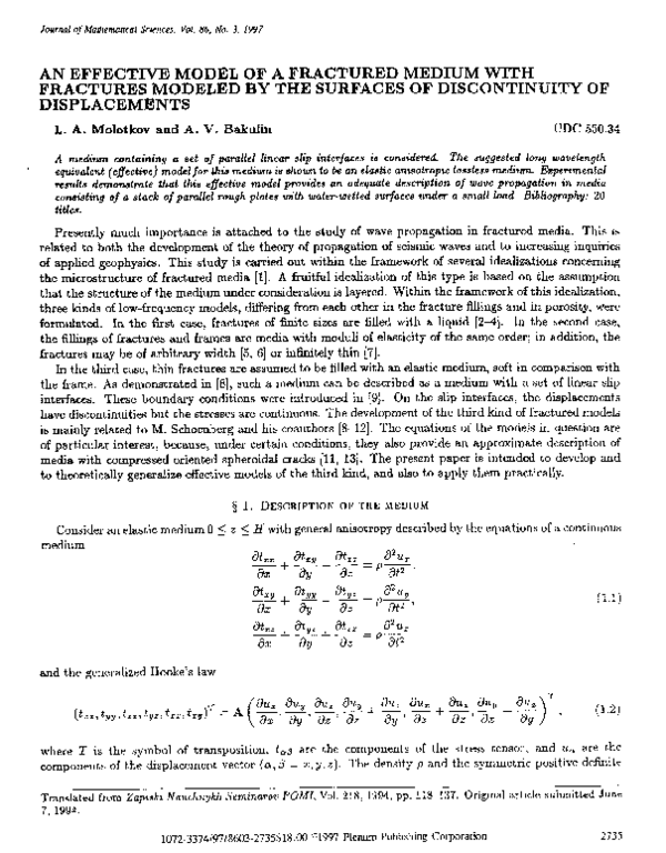 (PDF) An effective model of a fractured medium with fractures modeled by the surfaces of ...