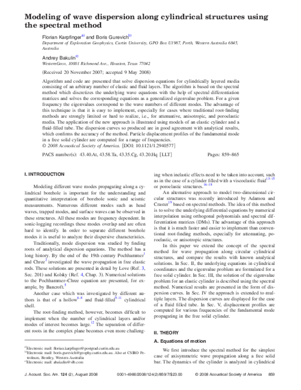 (PDF) Modeling of wave dispersion along cylindrical structures using the spectral method