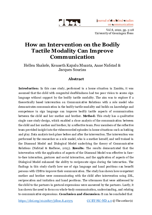 (PDF) How an Intervention on the Bodily Tactile Modality Can Improve ...