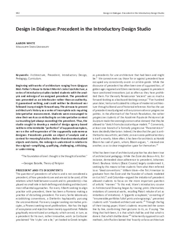 (PDF) Design in Dialogue: Precedent in the Introductory Design Studio