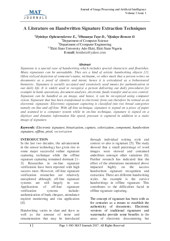 (PDF) A Literature on Handwritten Signature Extraction Techniques
