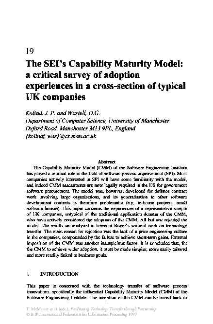 (PDF) The SEI’s Capability Maturity Model: a critical survey of ...