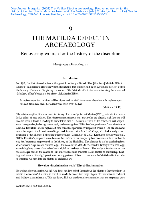 (PDF) The Matilda Effect in archaeology. Recovering women for the ...