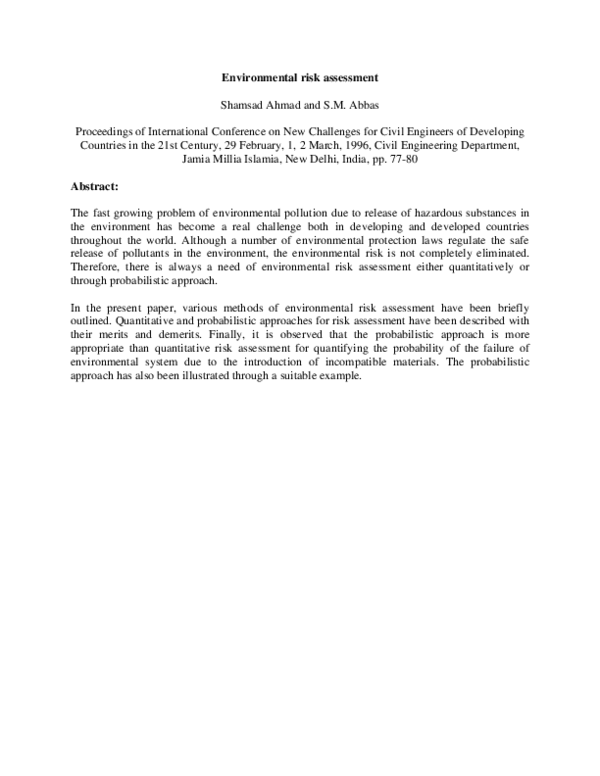 (PDF) Environmental risk assessment