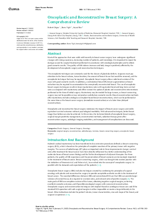 (PDF) Oncoplastic and Reconstructive Breast Surgery: A Comprehensive Review
