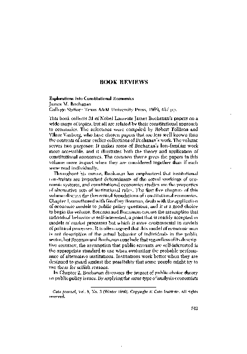 (PDF) Explorations into Constitutional Economics